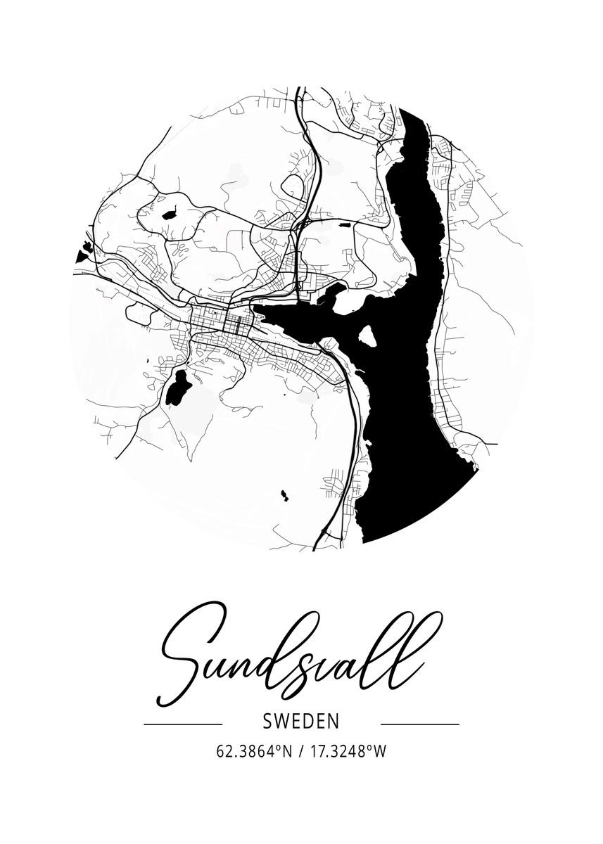 'Sundsvall Area City Map' Poster, picture, metal print, paint by Tien ...