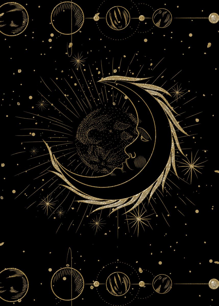 'Elegant golden moon' Poster by Heike Köhnen | Displate