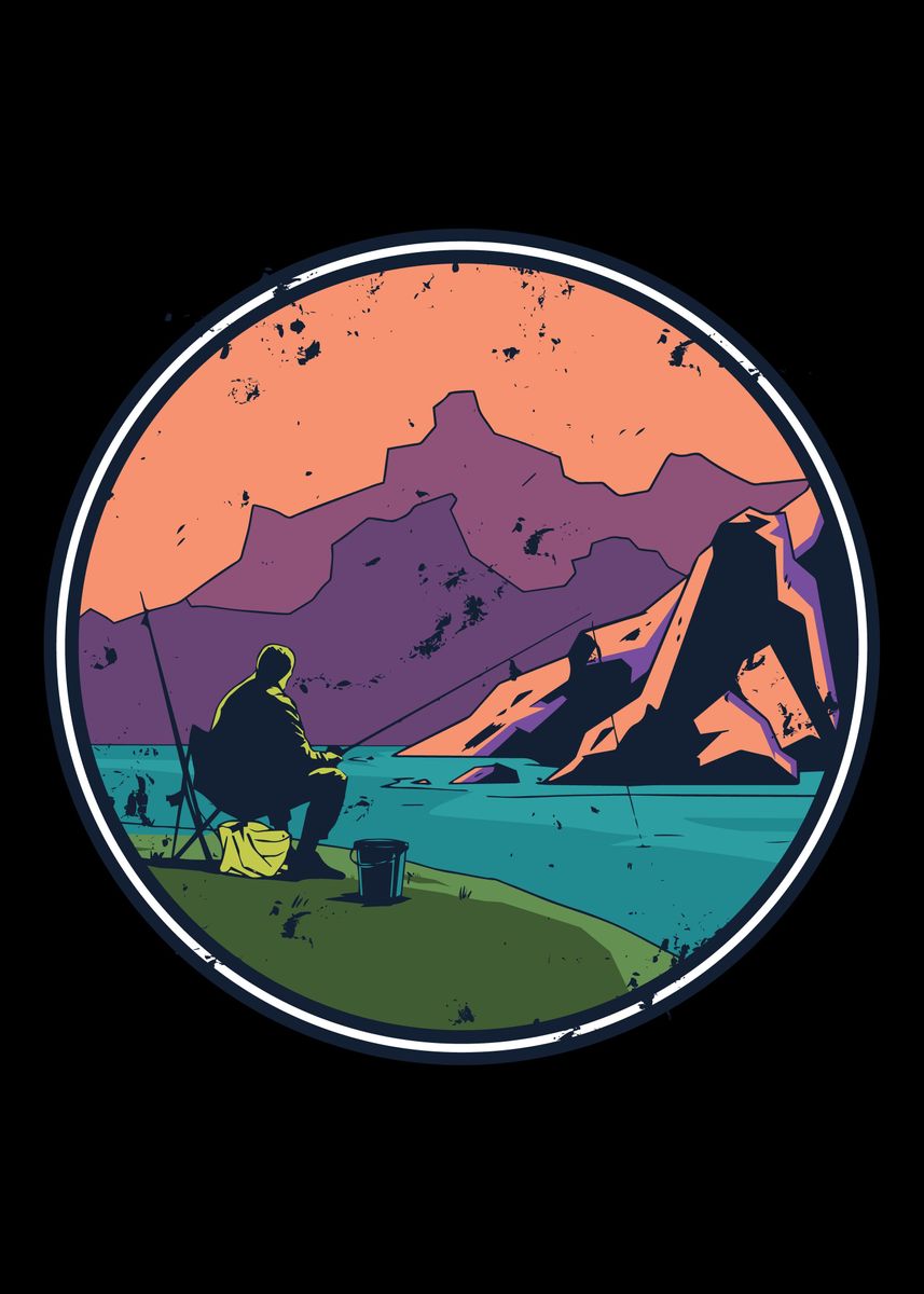 'Vintage Angler Retro Motiv' Poster, picture, metal print, paint by ...