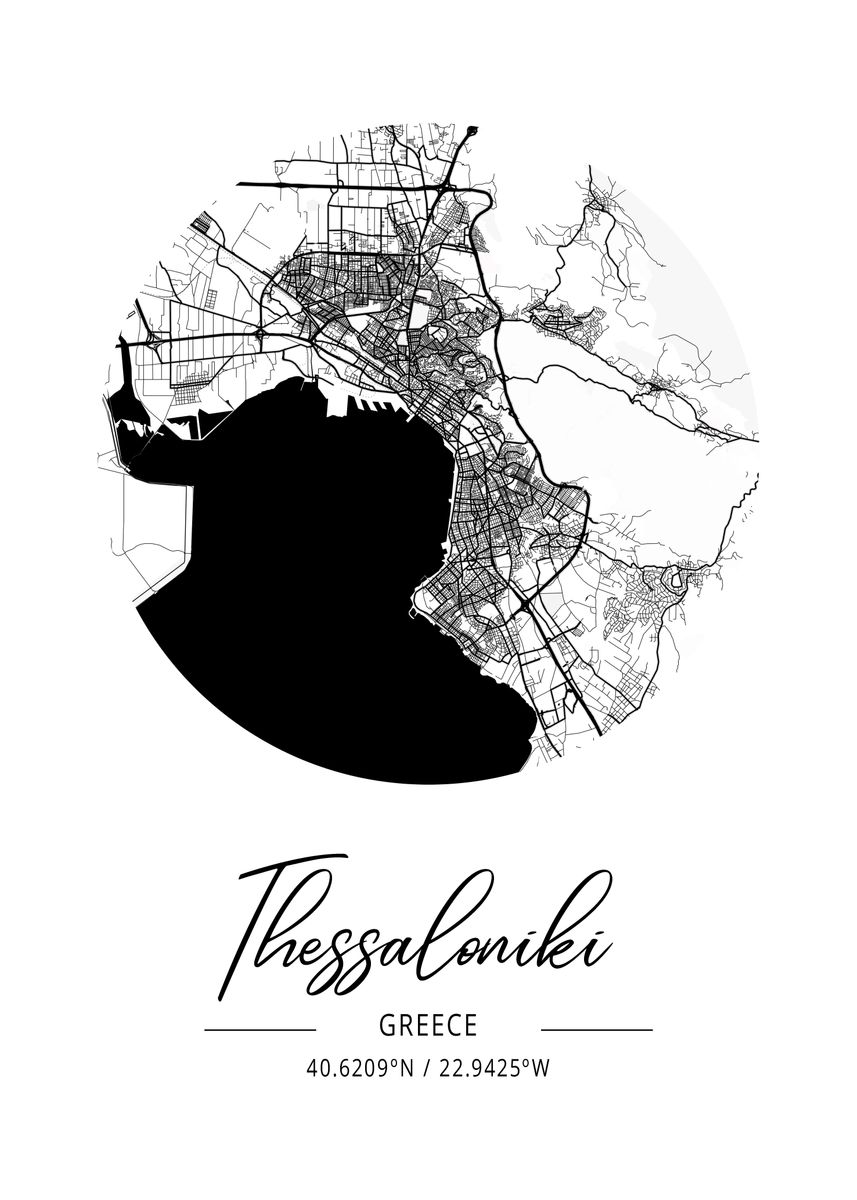 'Thessaloniki Area City Map' Poster by Tien Stencil | Displate