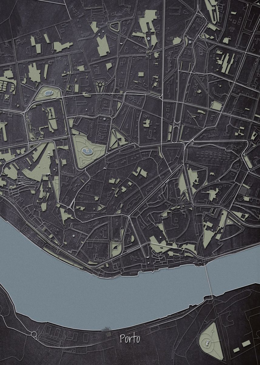 'Porto Downtown Map' Poster, picture, metal print, paint by MauriTz ...