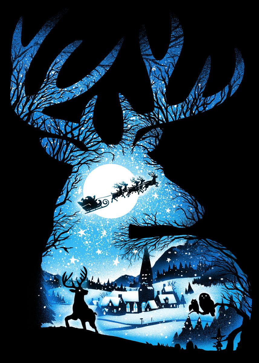 'Christmas Reindeer ' Poster, picture, metal print, paint by Alessio ...