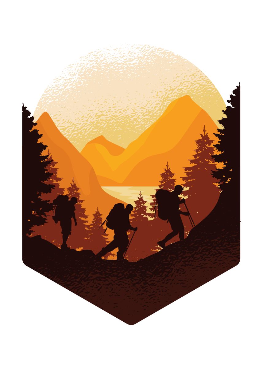 'Vintage Mountain Hiking' Poster, picture, metal print, paint by Philip ...