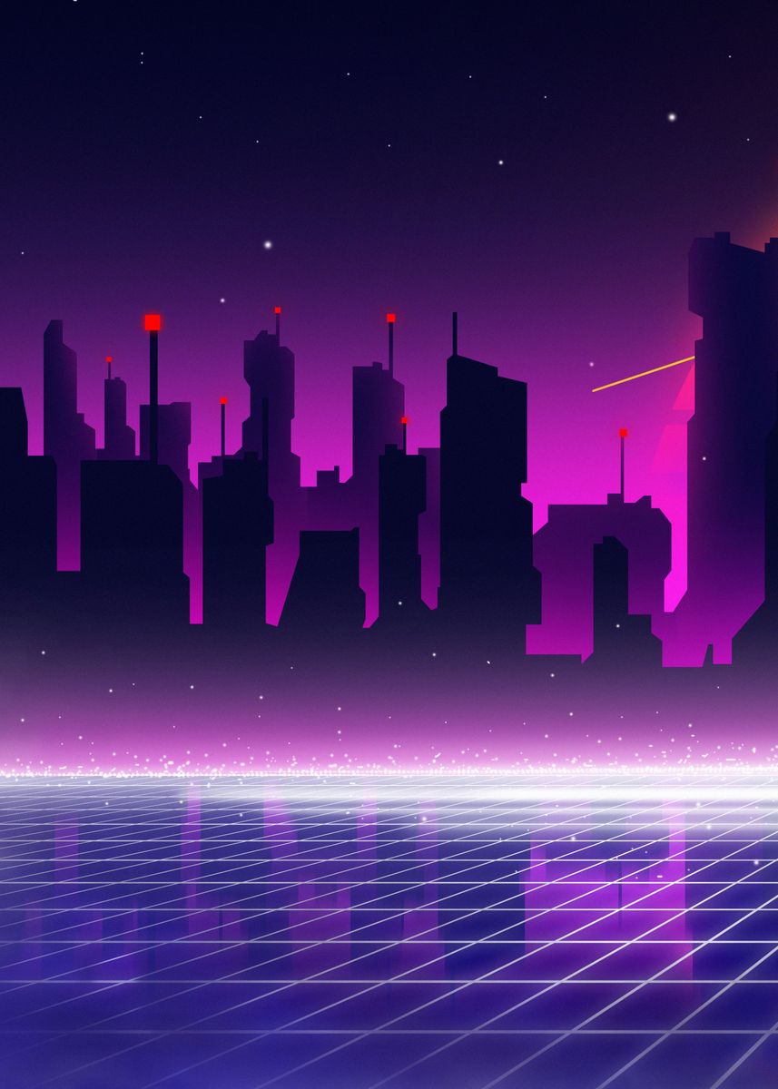 'Retrowave Night City 1' Poster, picture, metal print, paint by Exhozt ...