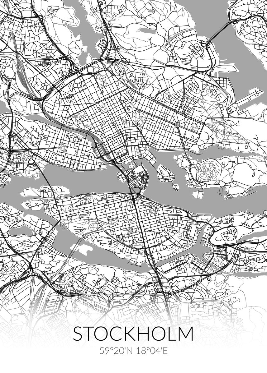 'Stockholm City Map White' Poster, picture, metal print, paint by ...