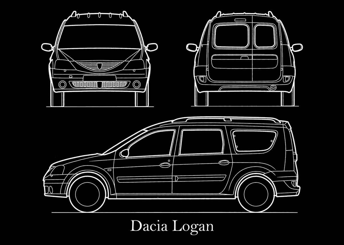 'Dacia Logan 2005 Blueprint' Poster by B & W Arts | Displate