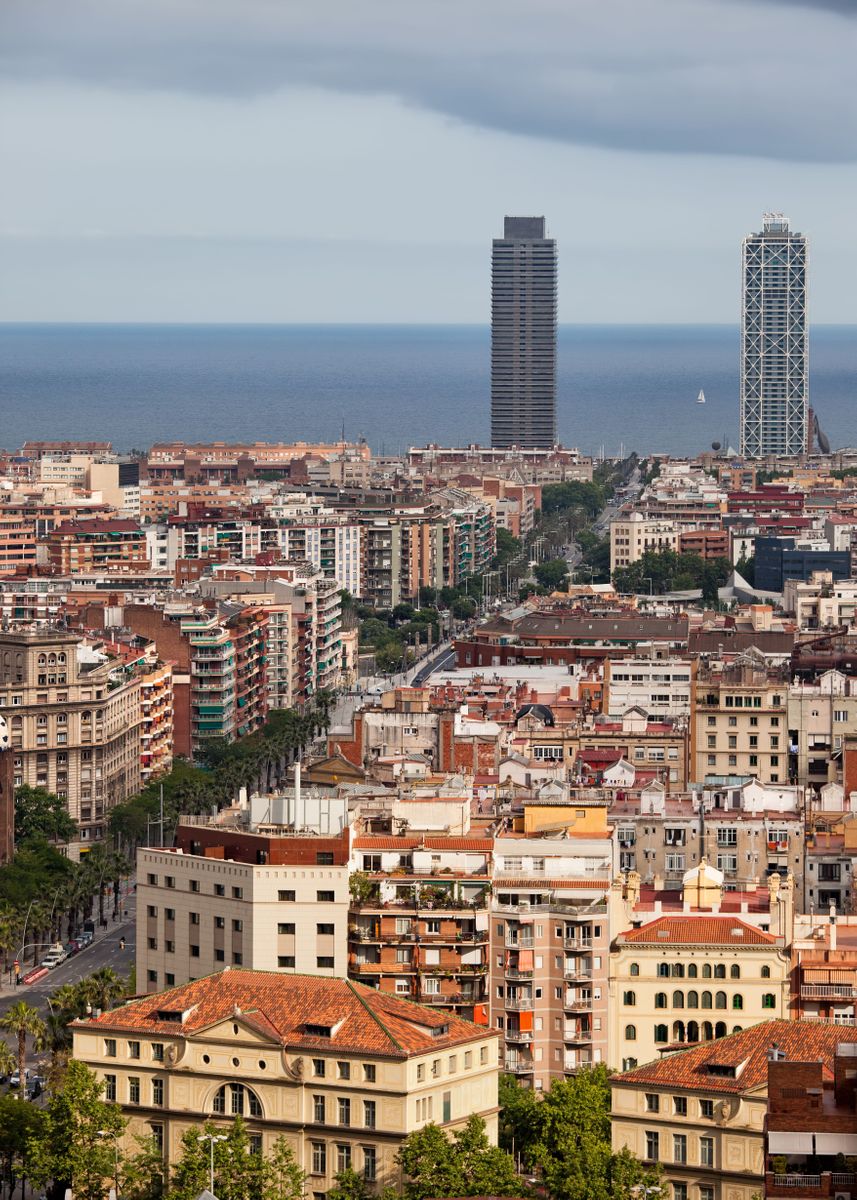 'Barcelona Cityscape' Poster by Socratubik | Displate