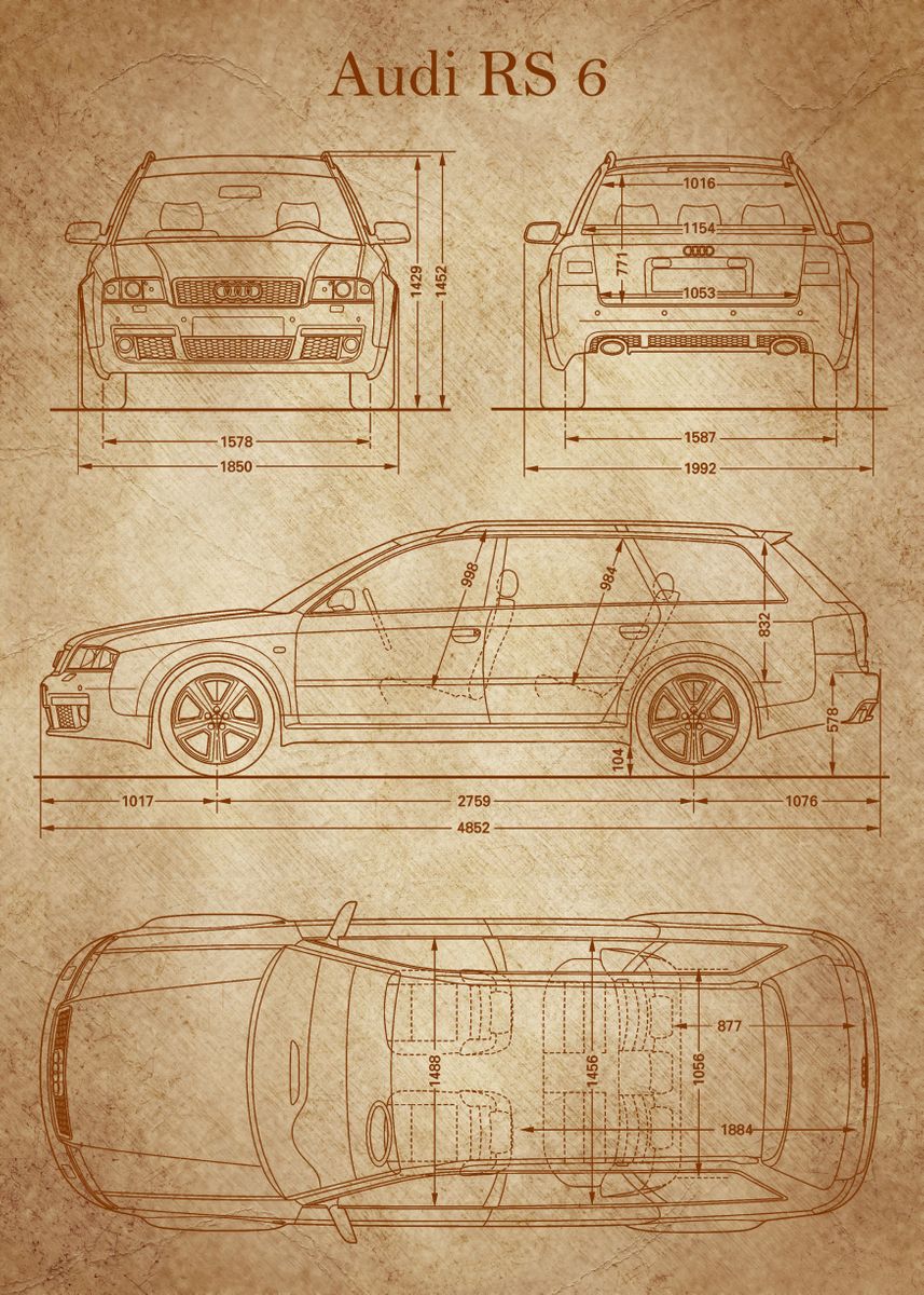 'Audi RS 6 2002 Blueprint ' Poster, picture, metal print, paint by ...