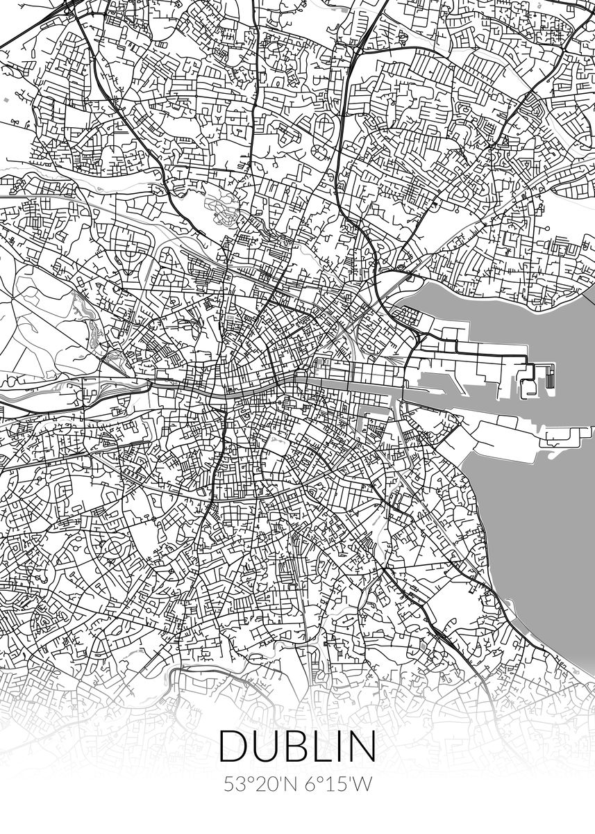 'Dublin City Map White' Poster, picture, metal print, paint by dkDesign ...