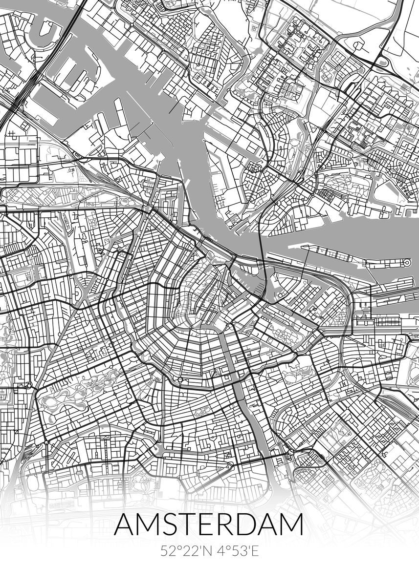 'Amsterdam City Map White' Poster by dkDesign | Displate