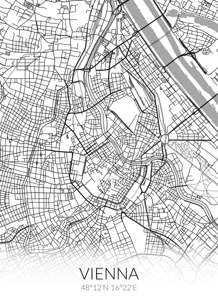 'Vienna City Map White' Poster by dkDesign | Displate