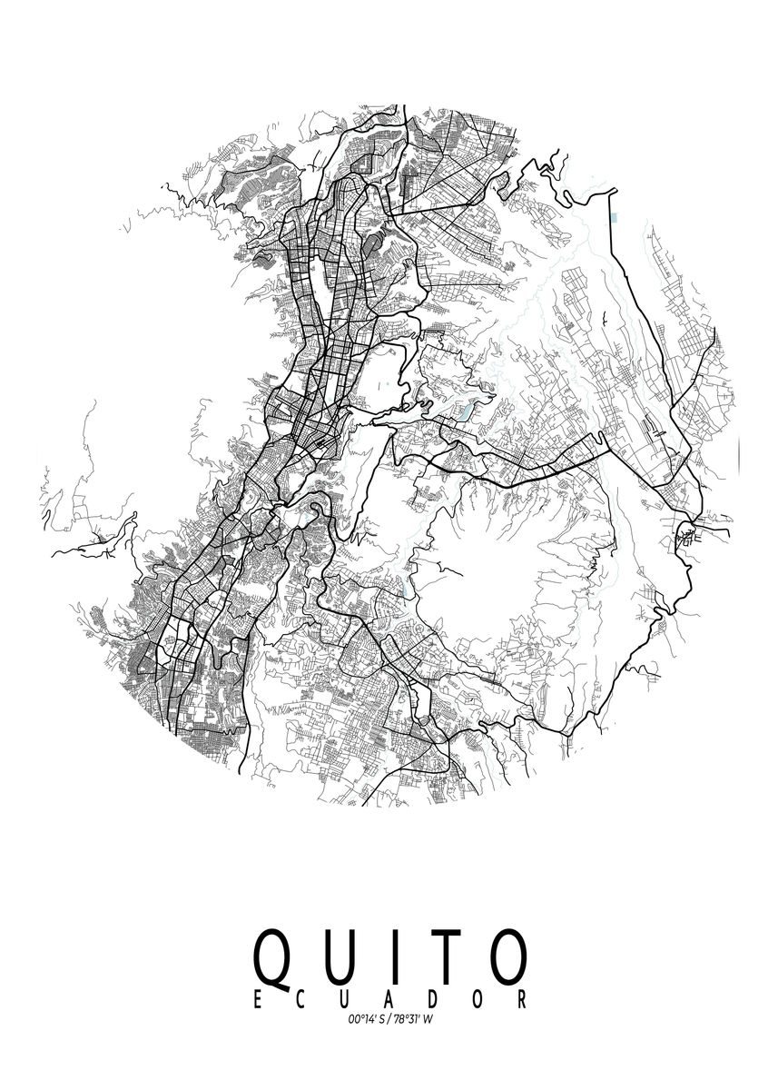 'Quito City Map Circle' Poster, picture, metal print, paint by deMAP ...