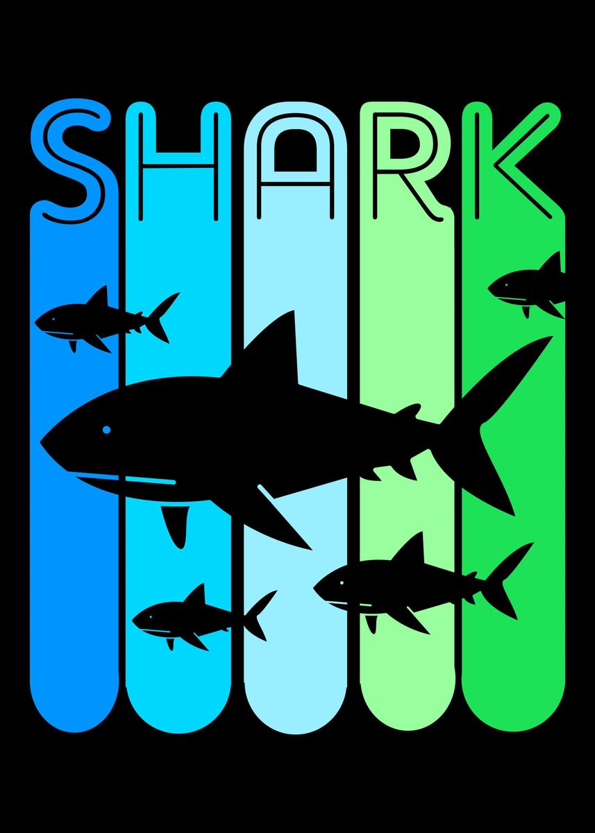 'Shark Retro Colorful' Poster, picture, metal print, paint by ...