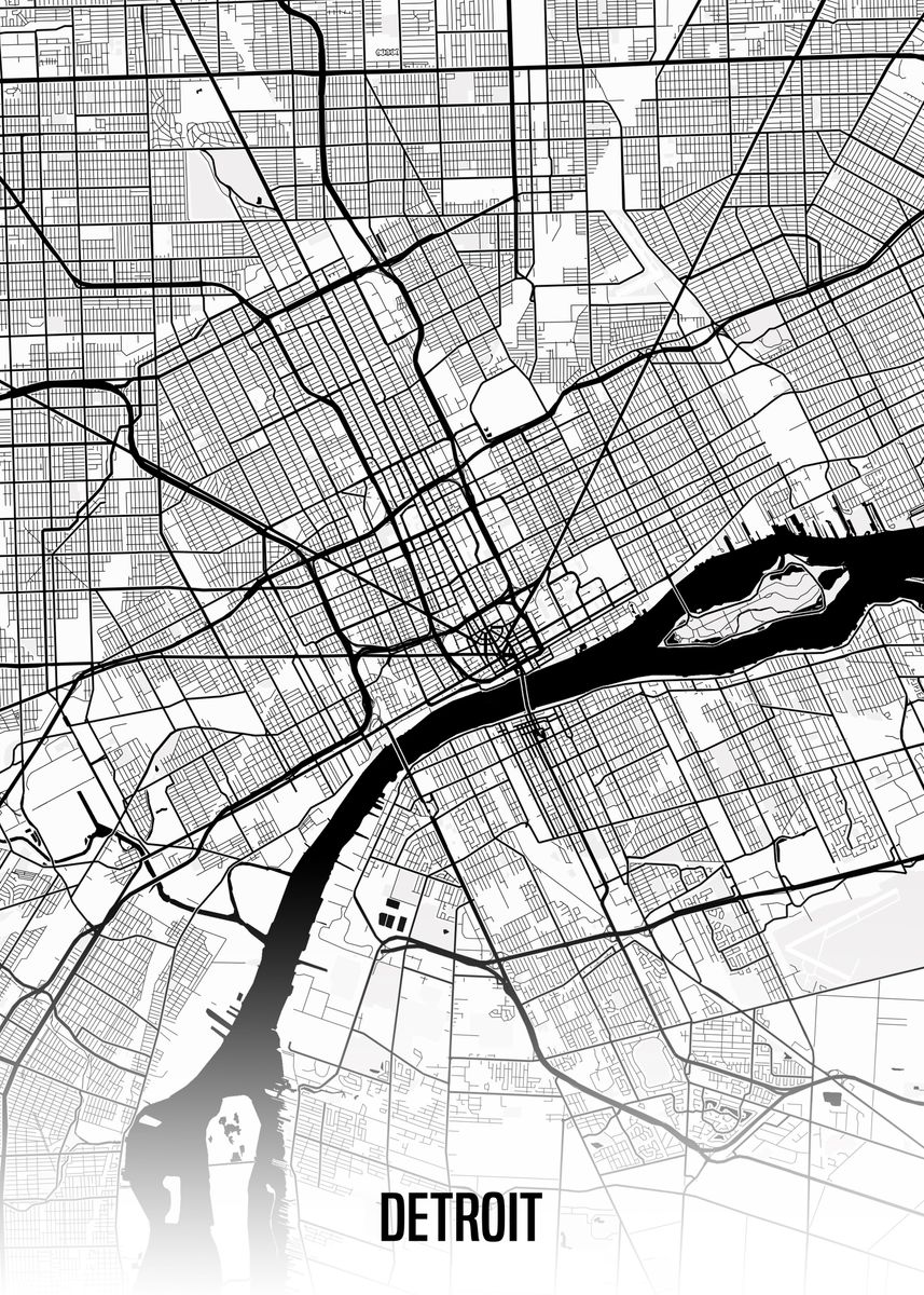 'Detroit map' Poster, picture, metal print, paint by LUNGHISTE | Displate