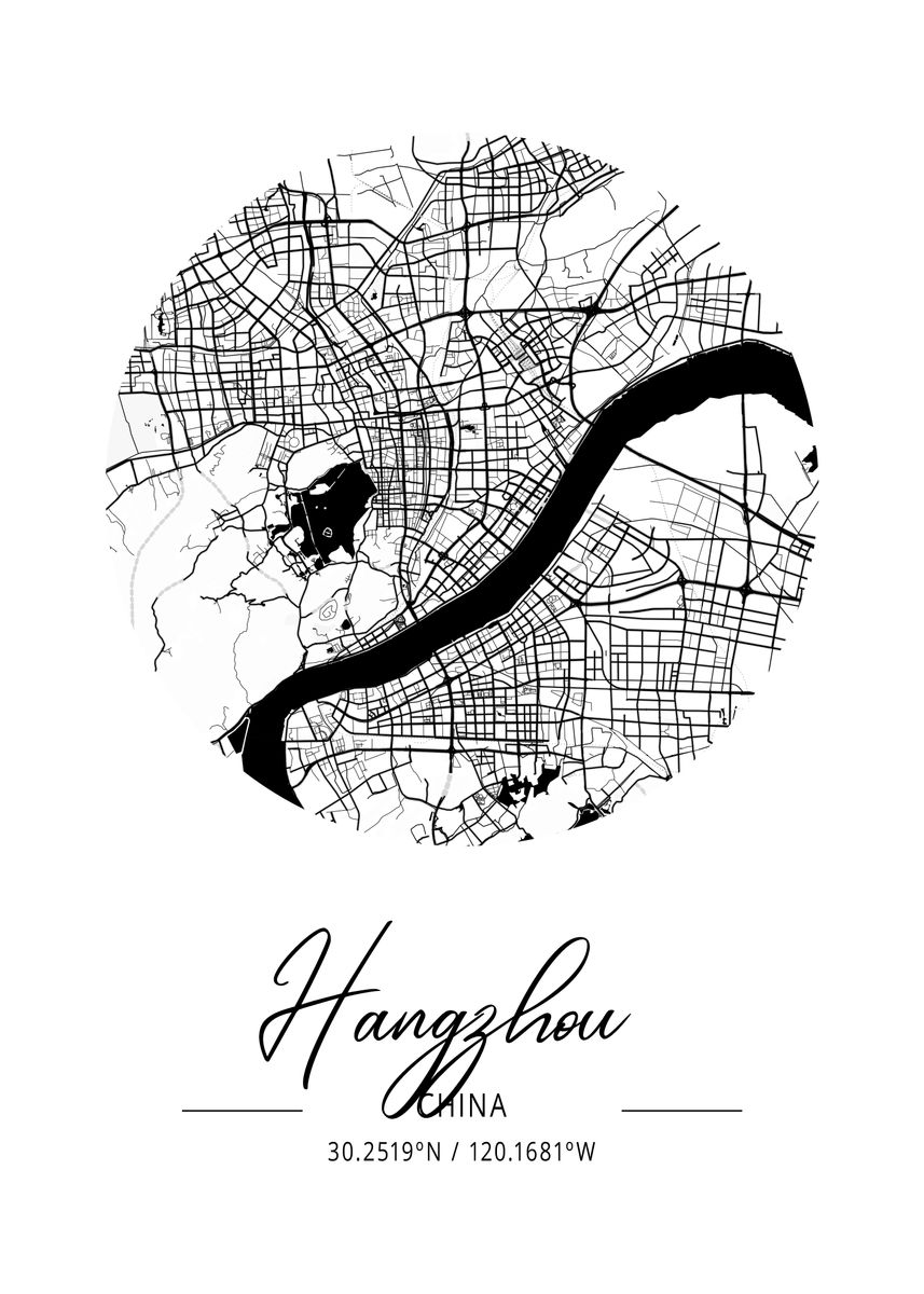 'Hangzhou Area City Map' Poster by Tien Stencil | Displate