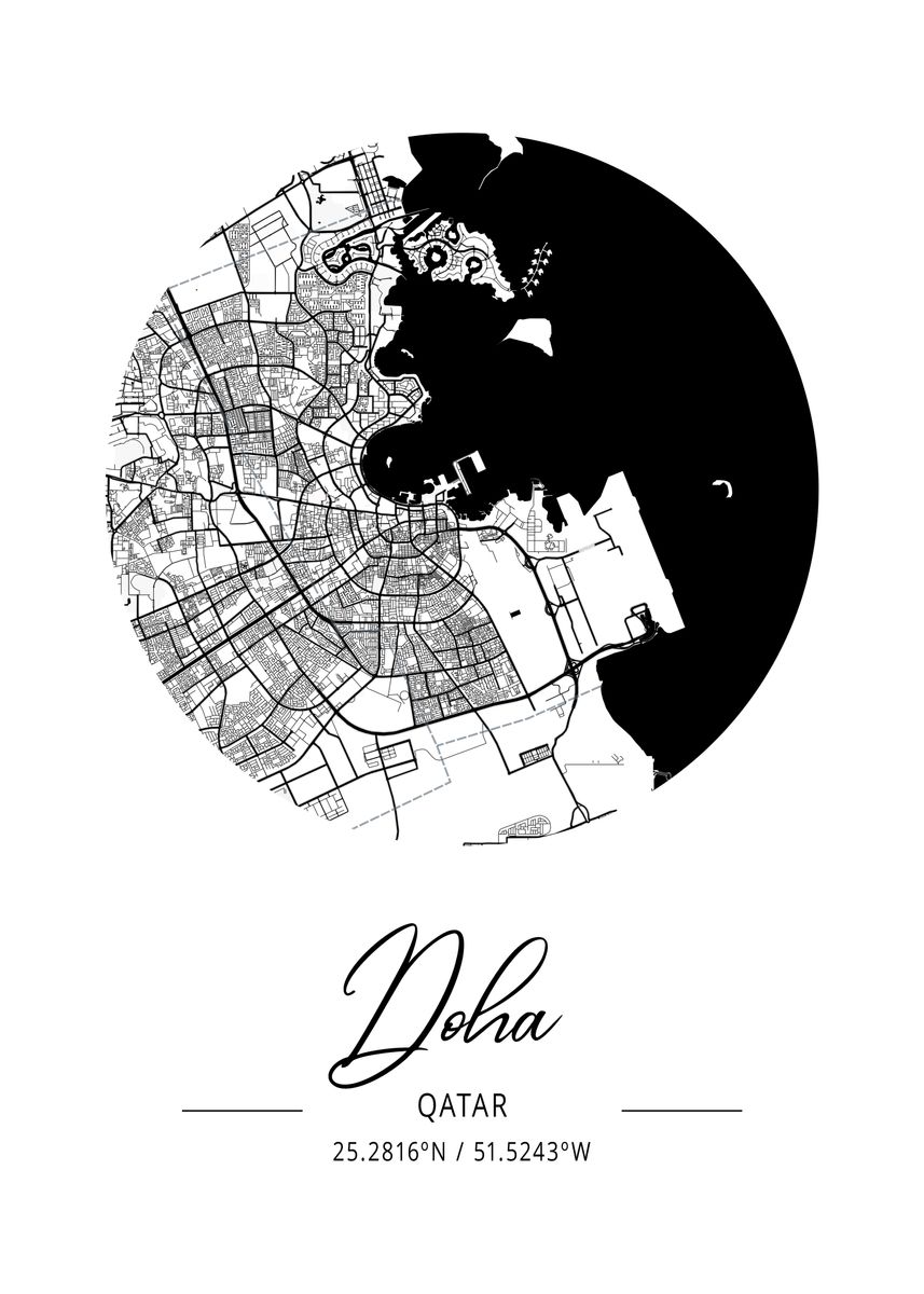 'Doha Area City Map' Poster by Tien Stencil | Displate