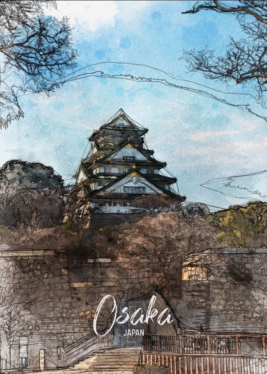 'Osaka Castle Sketch' Poster, picture, metal print, paint by Kilo Byte ...