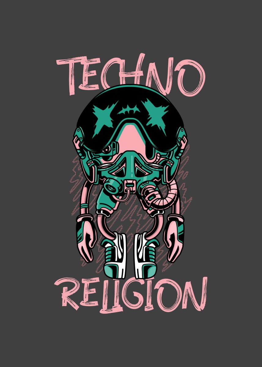 'Techno Religion' Poster, picture, metal print, paint by schmugo | Displate