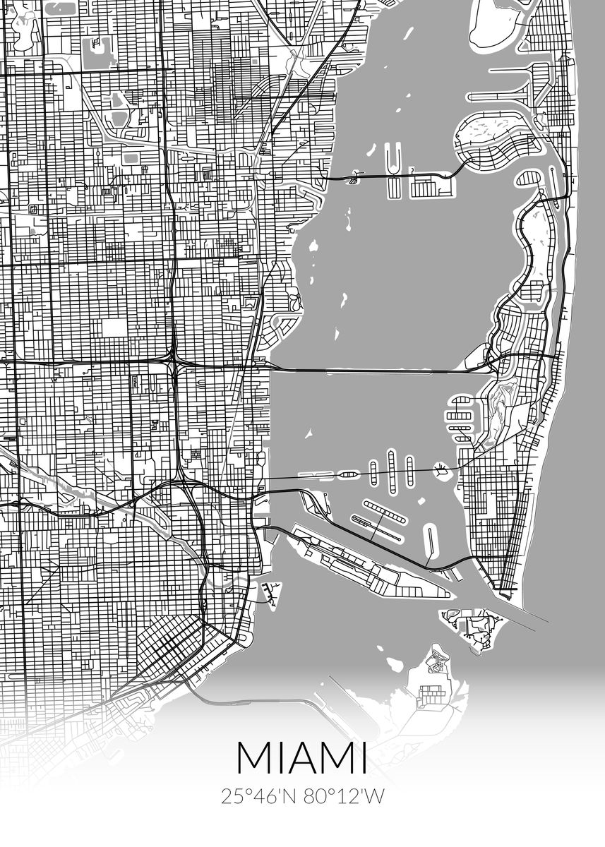 'Miami City Map White' Poster by dkDesign | Displate