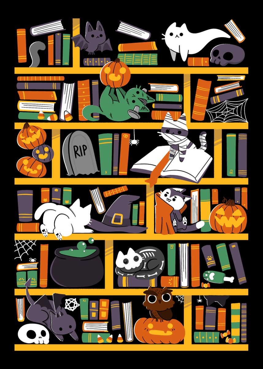 'Halloween Library' Poster, picture, metal print, paint by Sara Gaiaudi ...