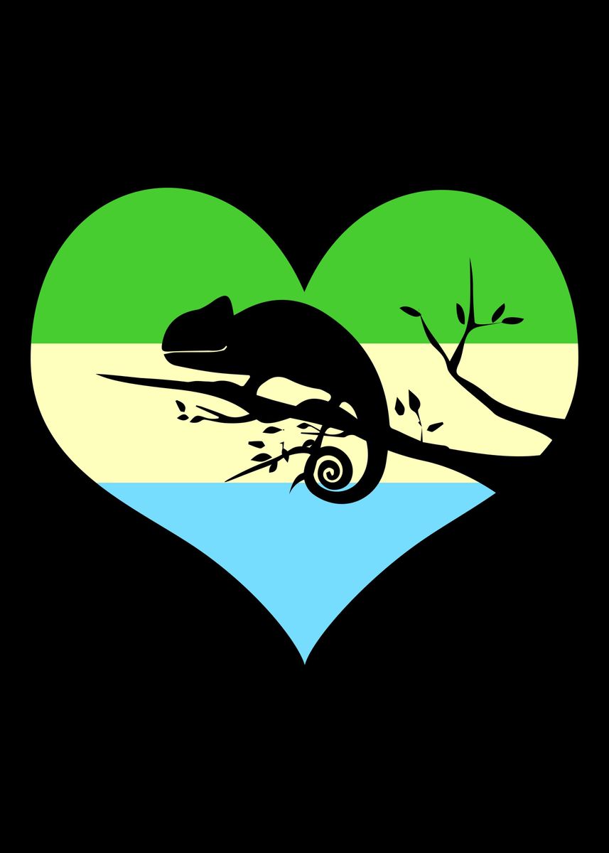 'Chameleon Heart Retro' Poster, picture, metal print, paint by ...