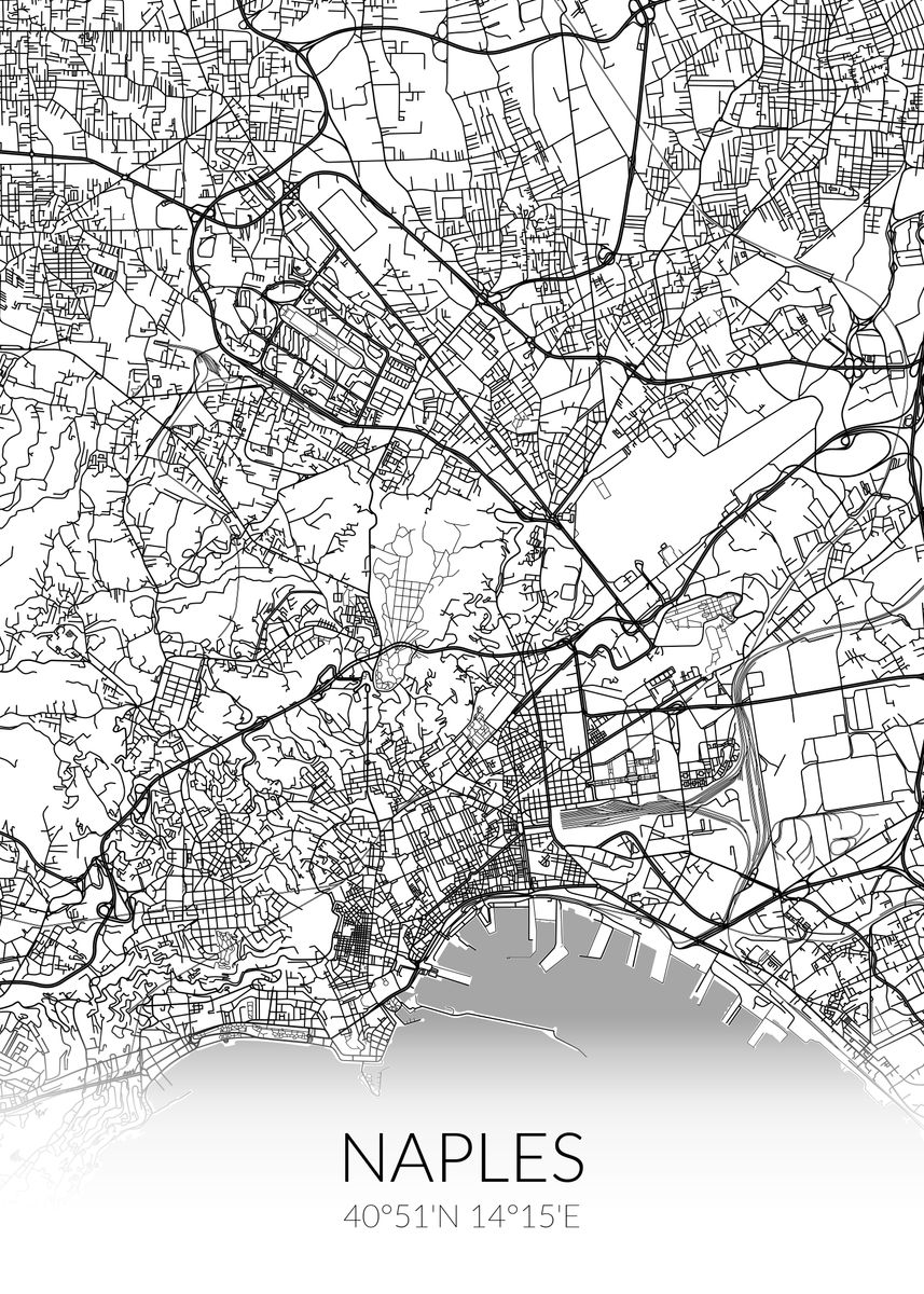 'Naples City Map White' Poster by dkDesign | Displate