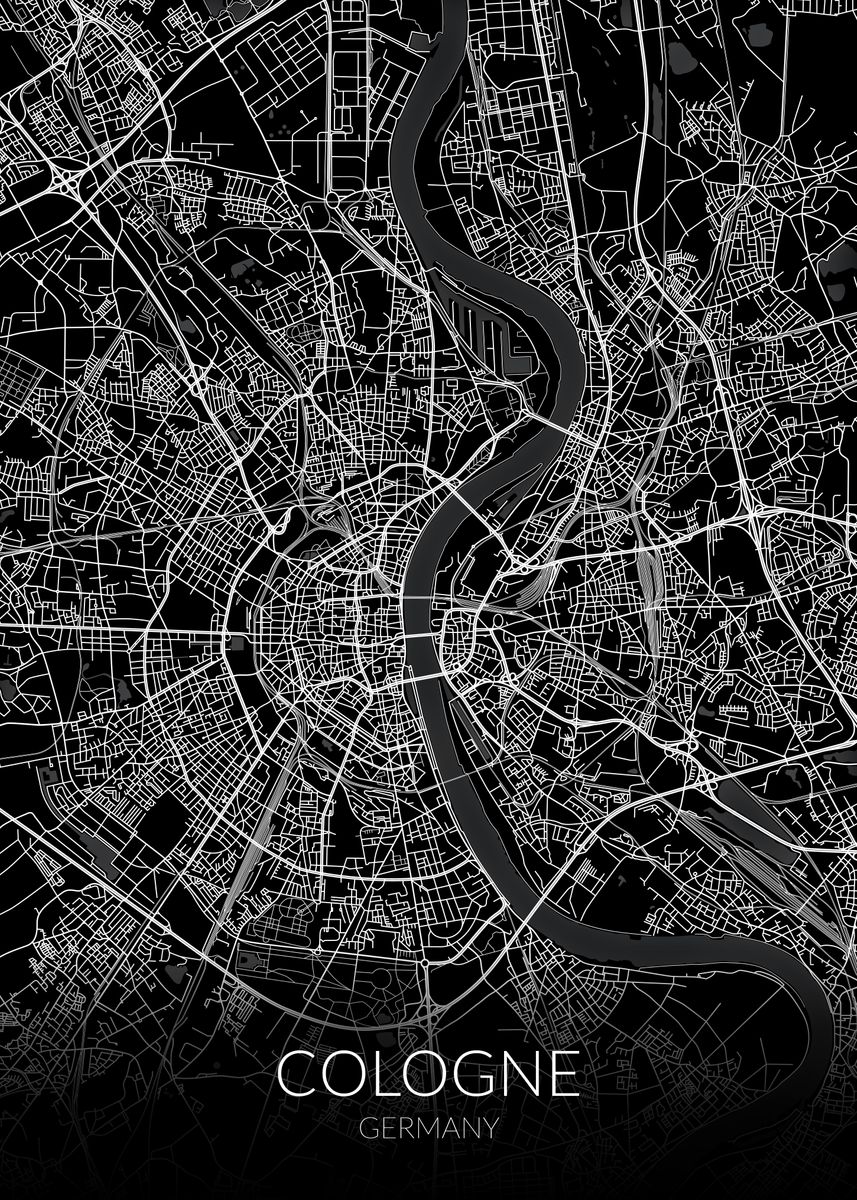 'Cologne Map Black' Poster by dkDesign | Displate