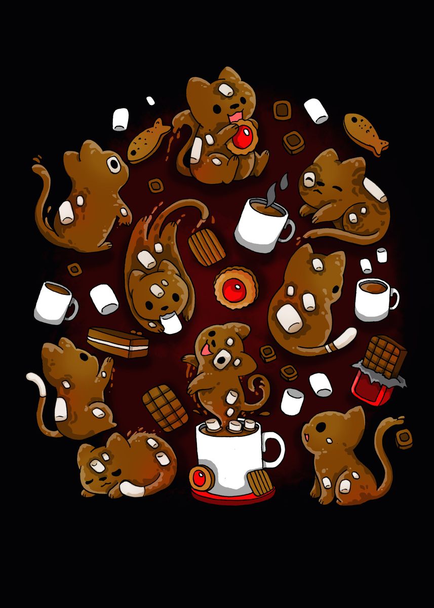 'Choco Cat' Poster, picture, metal print, paint by Valentina Fabbri ...