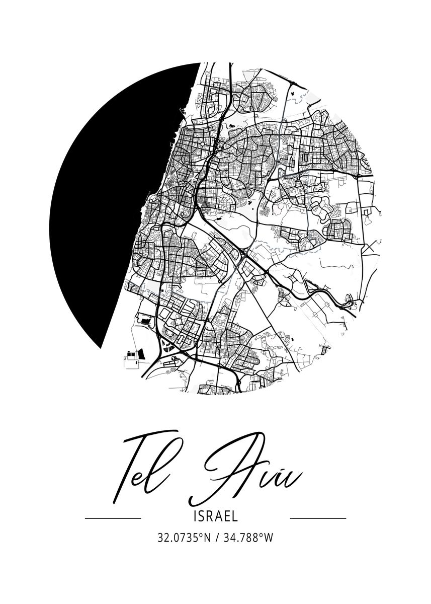 'Tel Aviv Area City Map' Poster by Tien Stencil | Displate