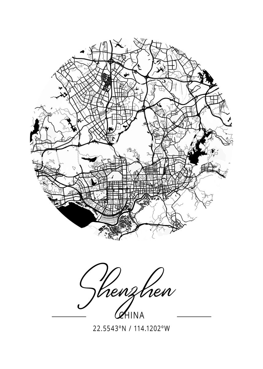 'Shenzhen Area City Map' Poster by Tien Stencil | Displate
