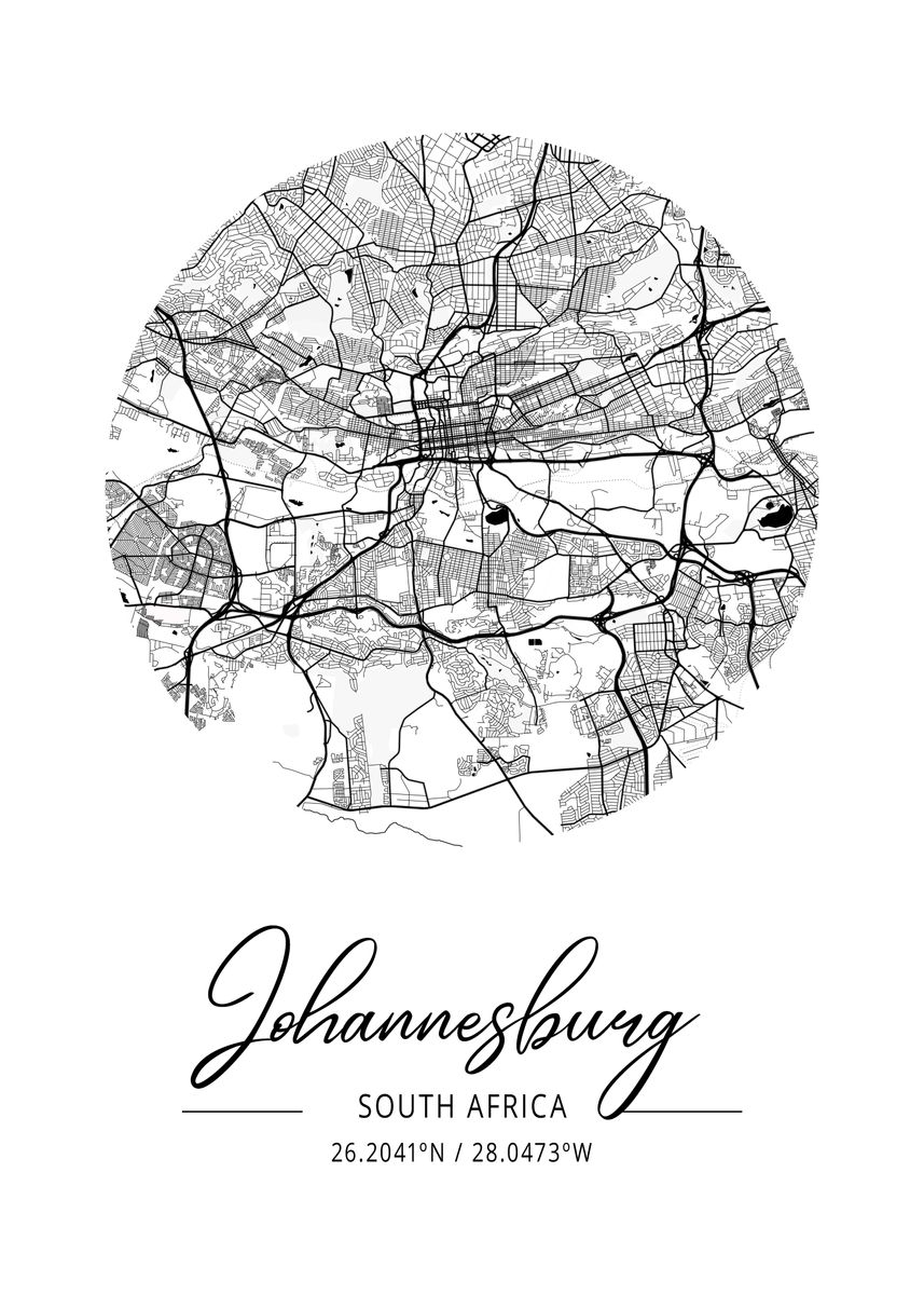 'Johannesburg Area City Map' Poster by Tien Stencil | Displate