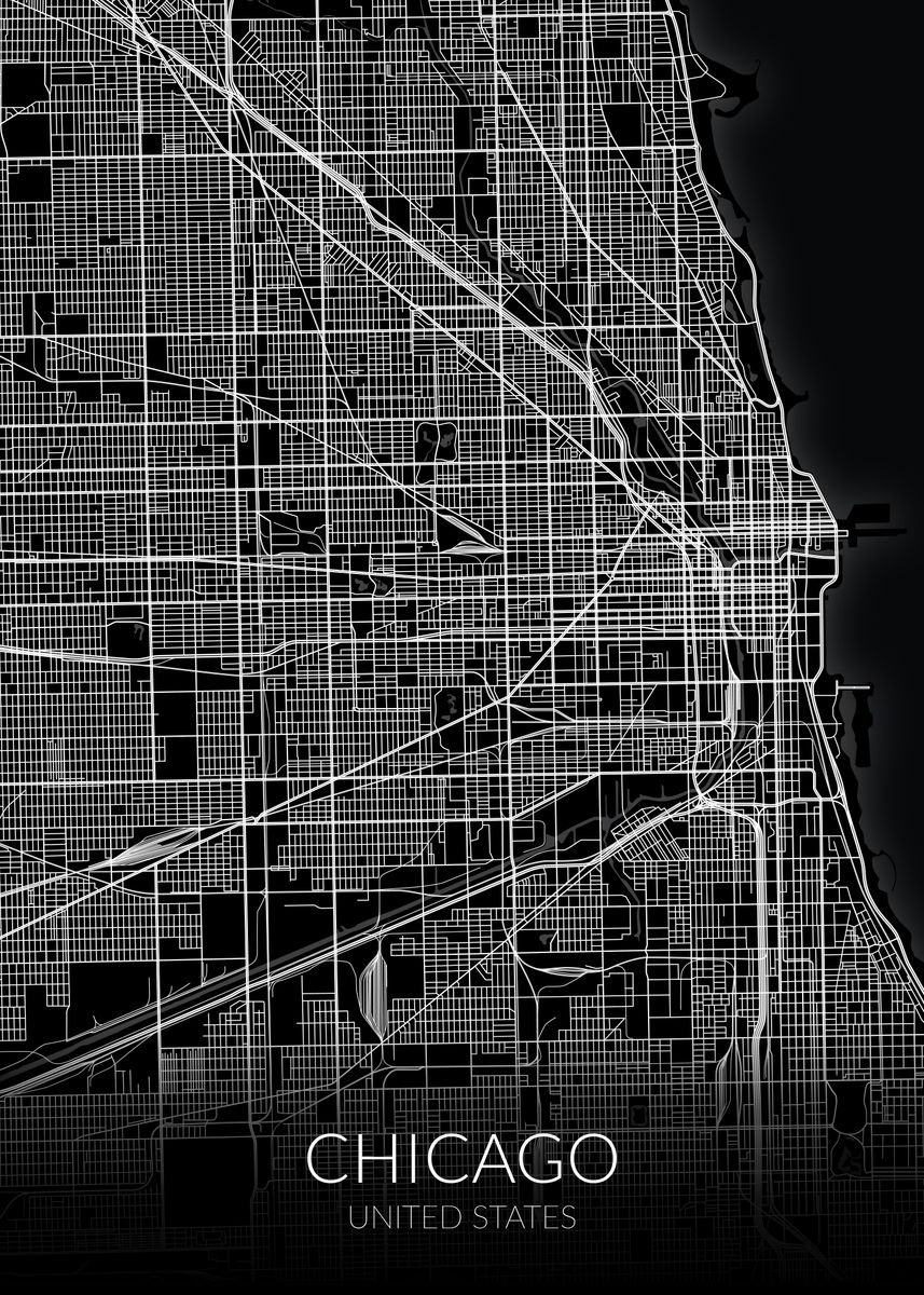 'Chicago Map Black' Poster, picture, metal print, paint by dkDesign ...