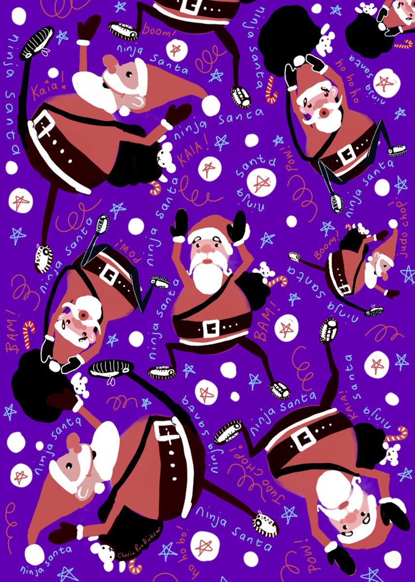 'Ninja Santa' Poster, picture, metal print, paint by Cherie Roe Dirksen ...
