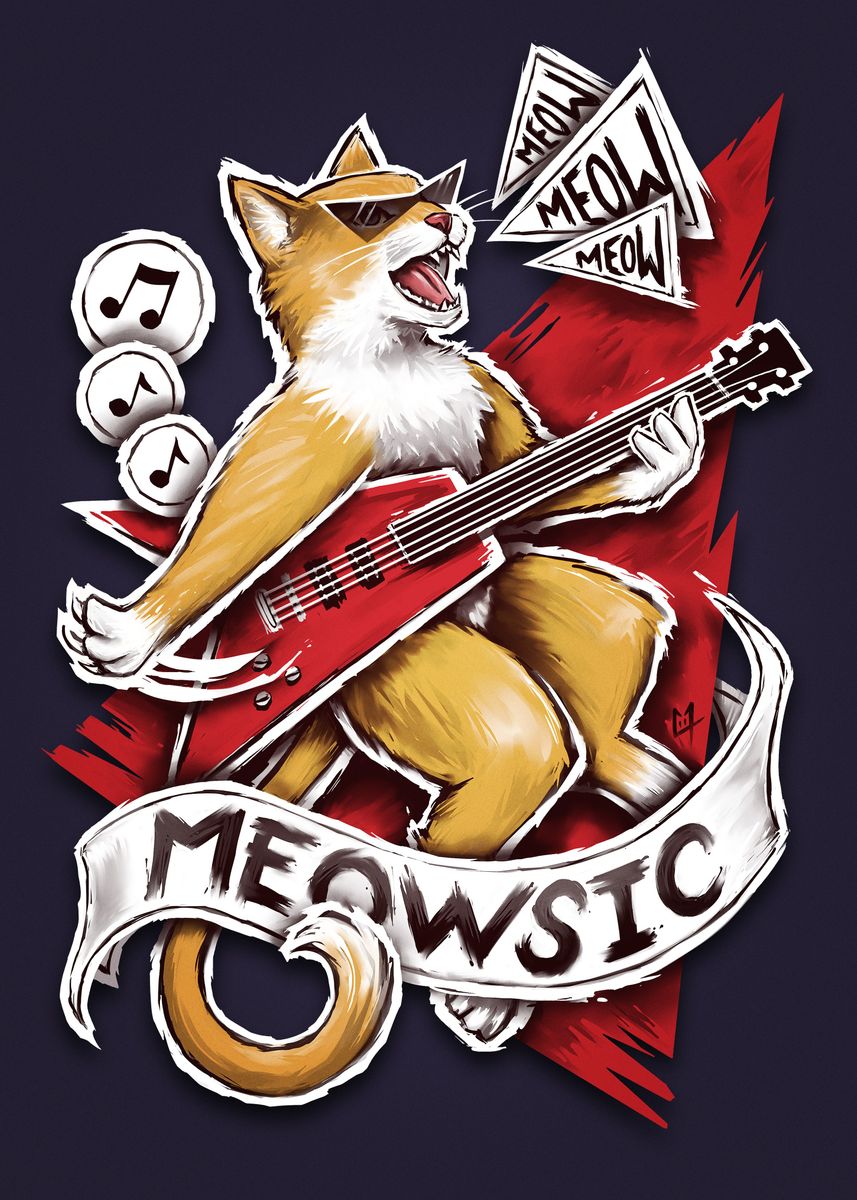 'Meowsic' Poster, picture, metal print, paint by Patrick Zedouard ...