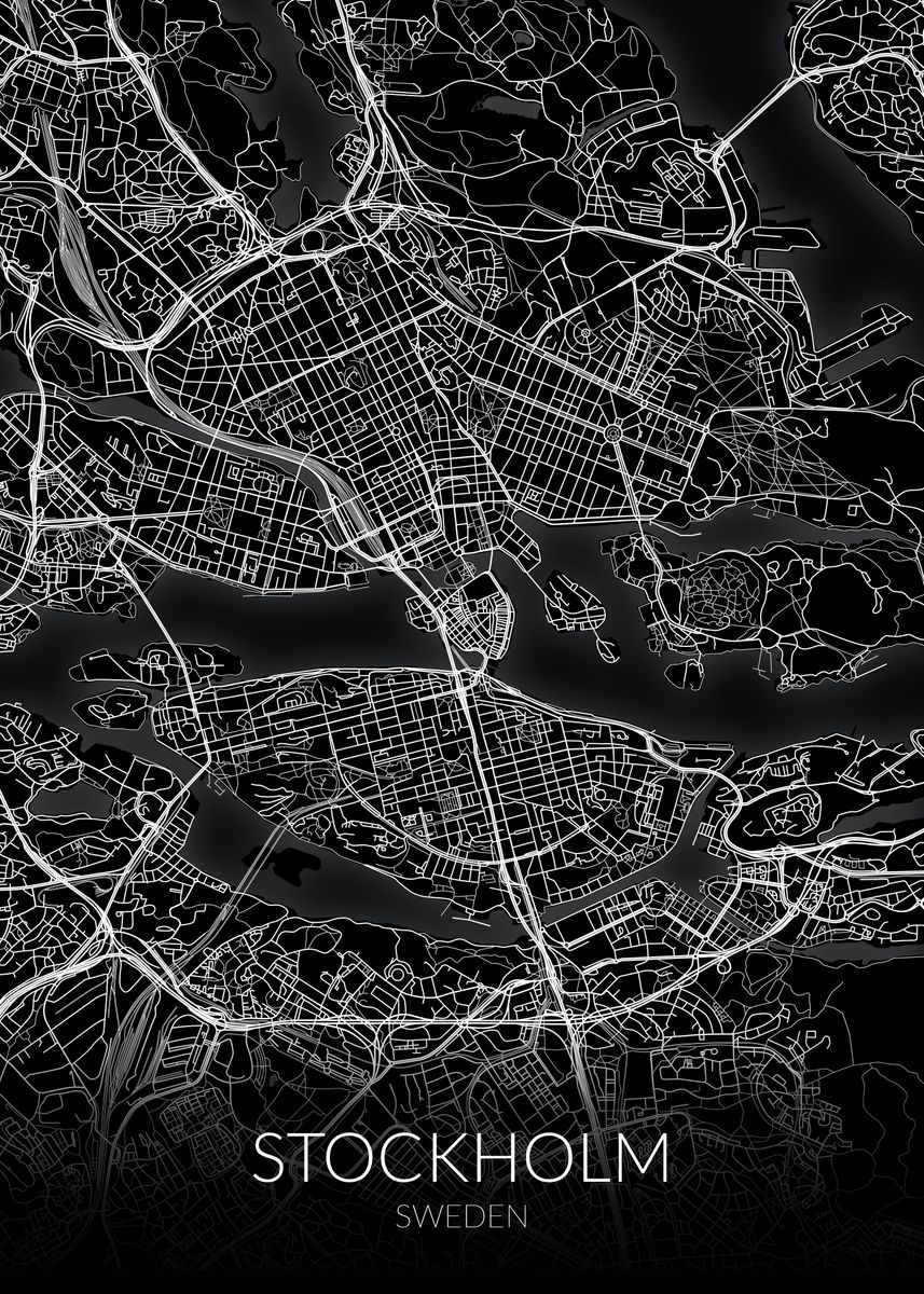 'Stockholm Map Black' Poster, picture, metal print, paint by dkDesign ...