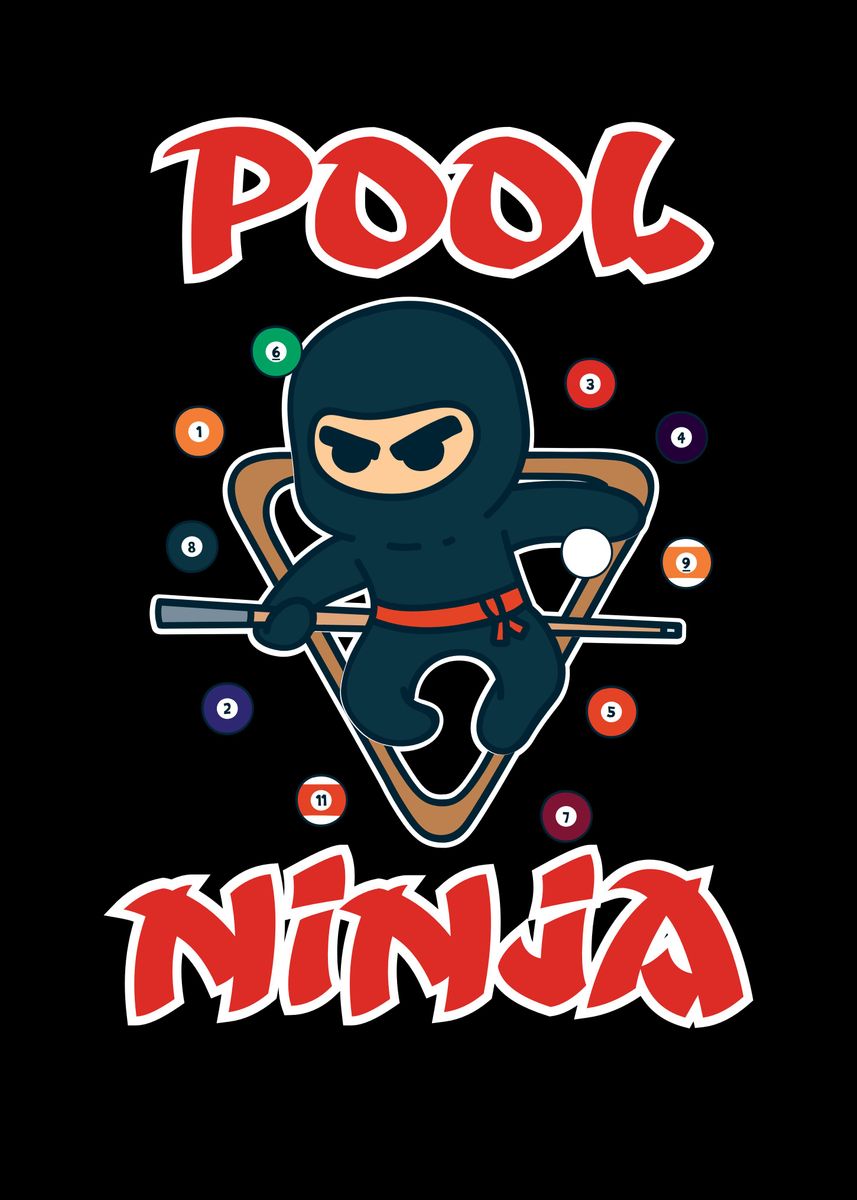 'Funny Pool Ninja' Poster, picture, metal print, paint by Andrea ...