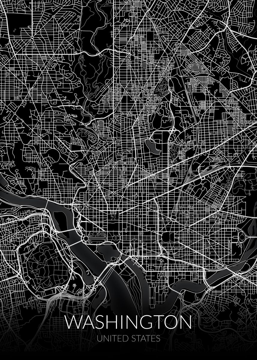 'Washington Map Black' Poster by dkDesign | Displate