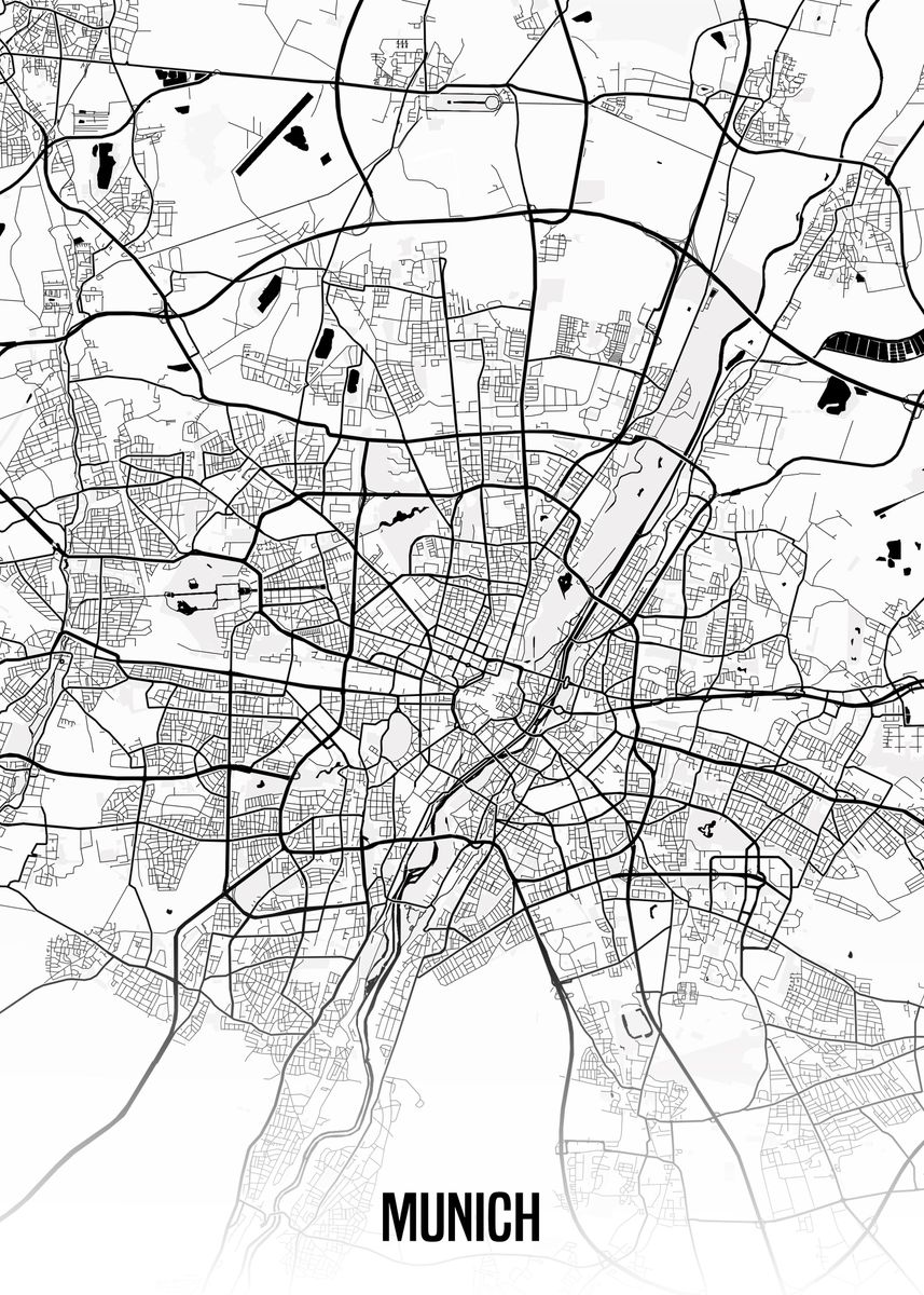 'Munich map' Poster, picture, metal print, paint by MAP BOY | Displate