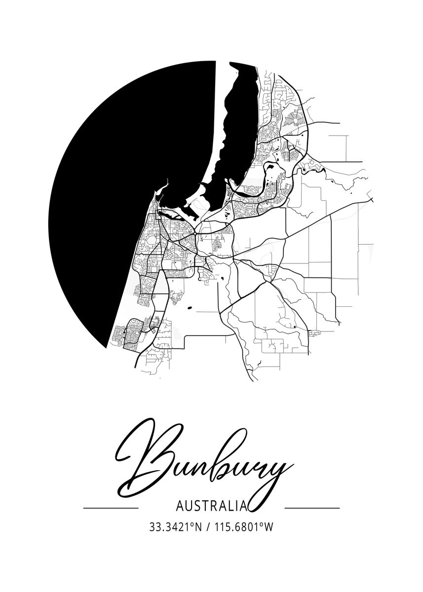 'Bunbury Area City Map' Poster by Tien Stencil | Displate