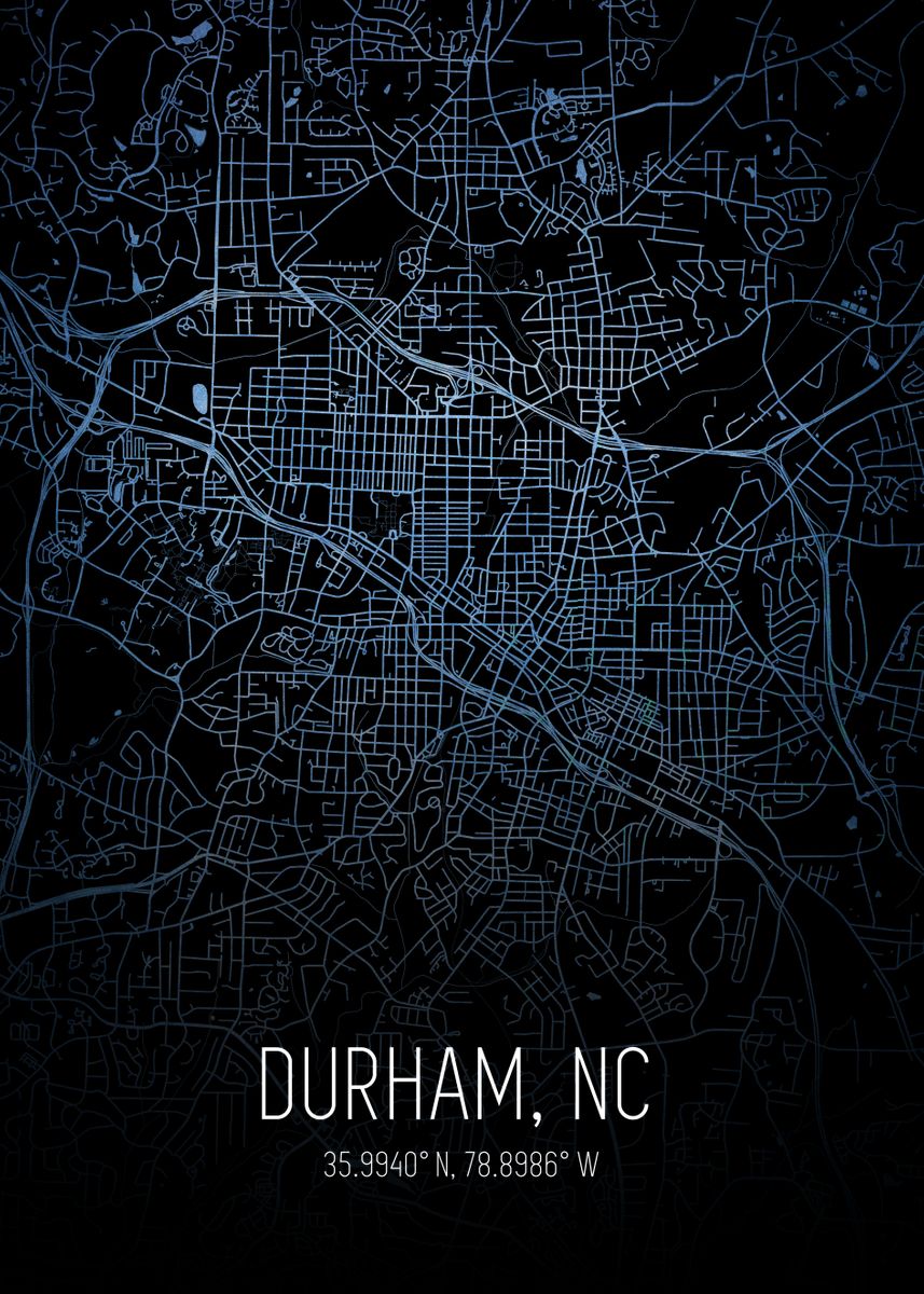 'Blue Durham NC Map' Poster by The Trackless Road | Displate