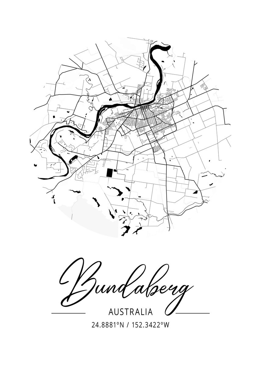 'Bundaberg Area City Map' Poster, picture, metal print, paint by Tien ...