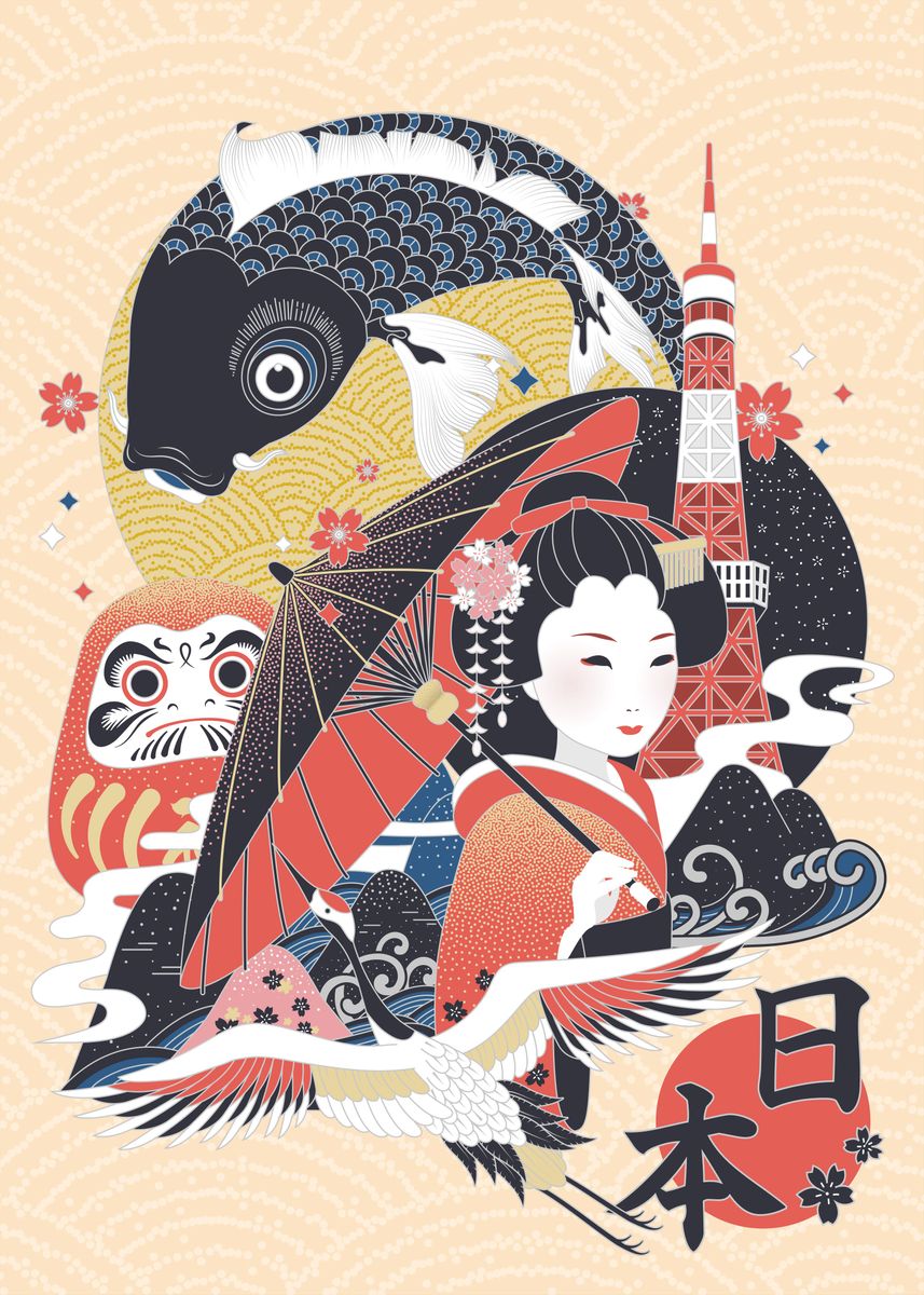 'Japan in Kaiga Painting' Poster, picture, metal print, paint by Kunyah ...