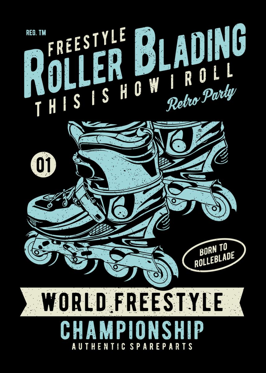 'Roller Blading' Poster, picture, metal print, paint by ...