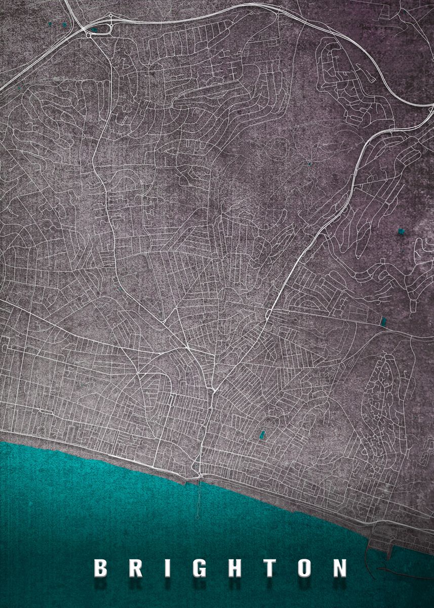 'Brighton City Map' Poster, picture, metal print, paint by Maksymilian ...