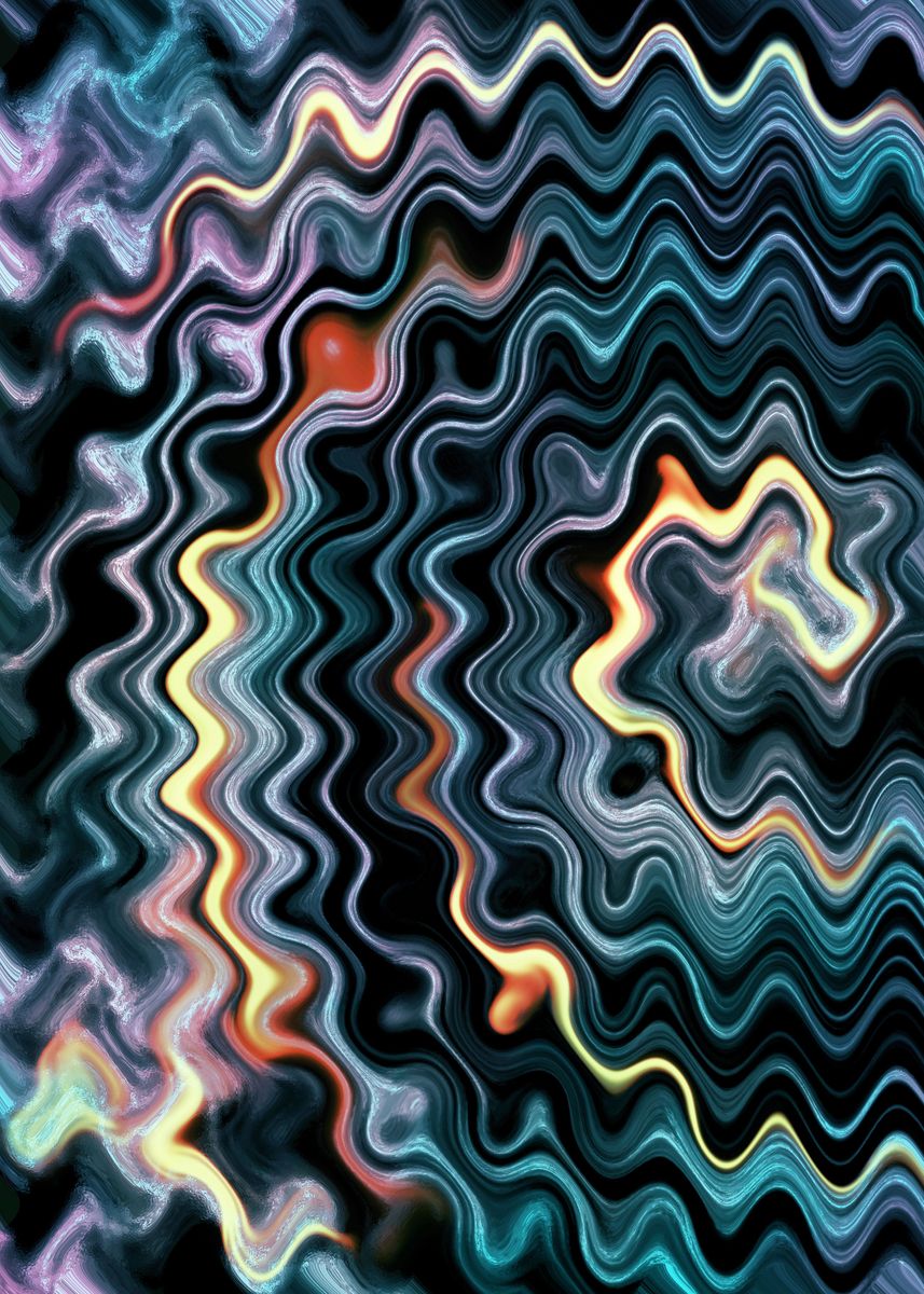 'space zigzag' Poster, picture, metal print, paint by Izmo Scribbles ...