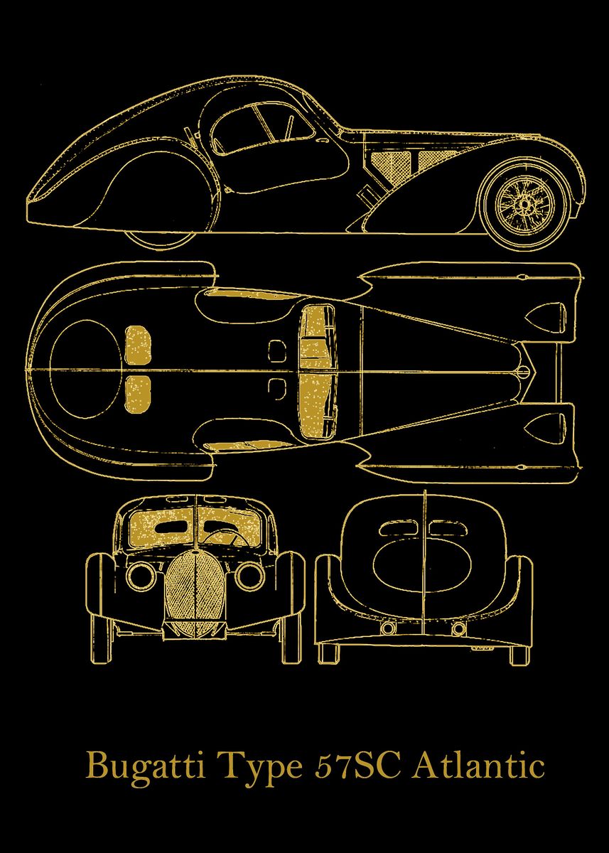 'Bugatti Type 57SC gold ' Poster, picture, metal print, paint by B & W ...