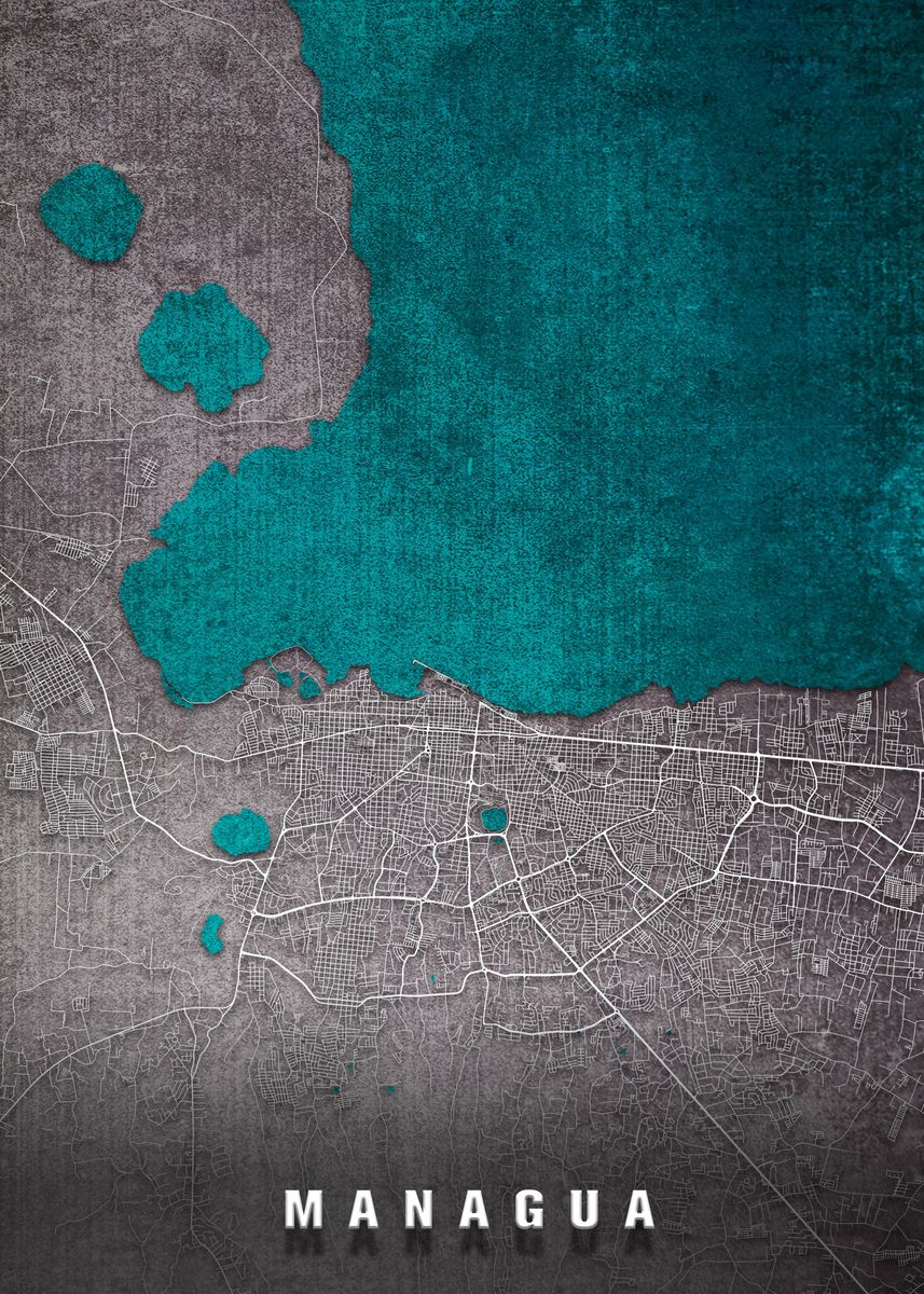 'Managua City Map Nicaragua' Poster, picture, metal print, paint by ...