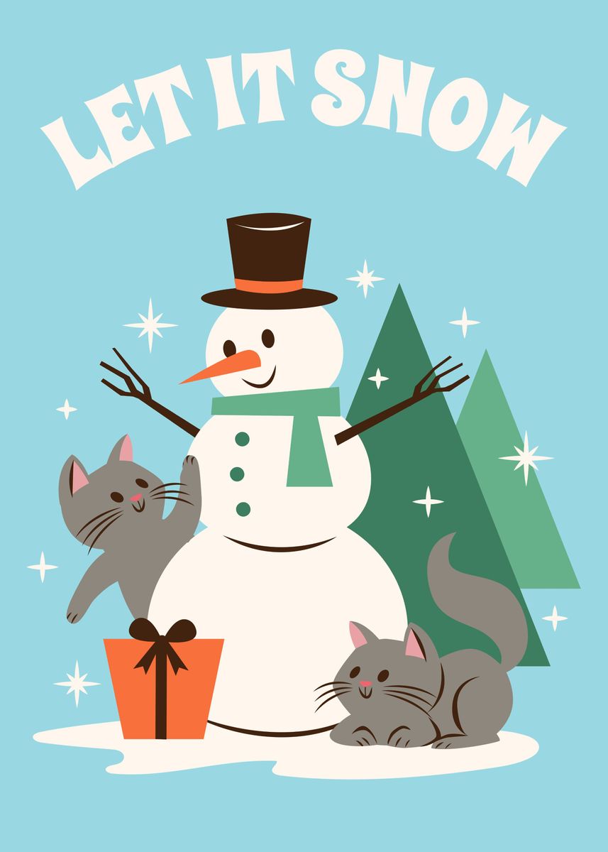 'Funny Snowman with Cats ' Poster, picture, metal print, paint by Max ...