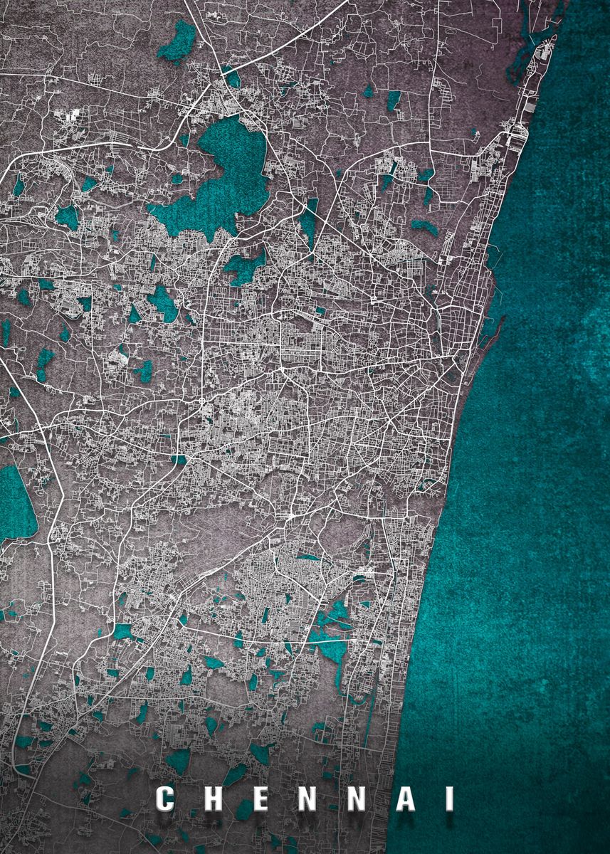 'Chennai City Map India' Poster, picture, metal print, paint by ...