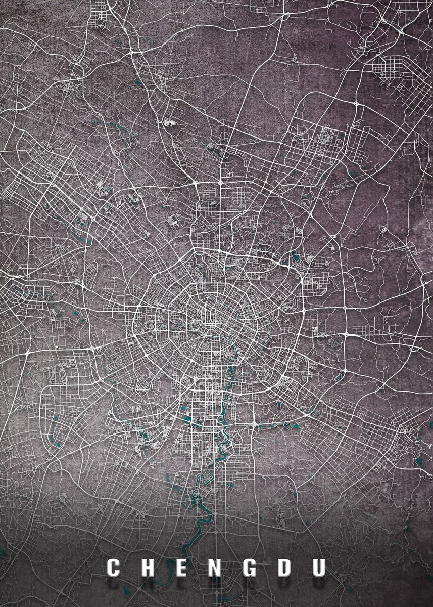 'Chengdu City Map China' Poster, picture, metal print, paint by ...